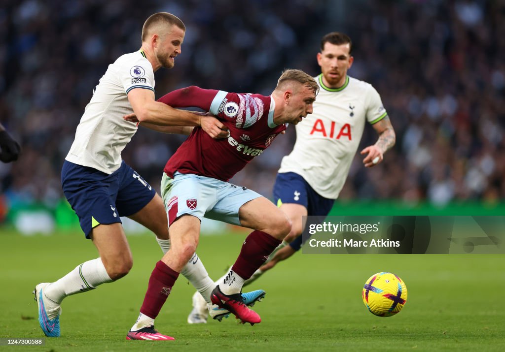 Jarrod Bowen Of West Ham Tangles With Eric Dier Of Tottenham Hotspur