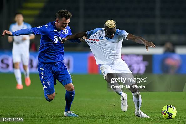 Liam Henderson of Empoli FC and Victor Osimhen of SSC Napoli compete ... Liam Henderson of Empoli FC and Victor Osimhen of SSC Napoli compete ...