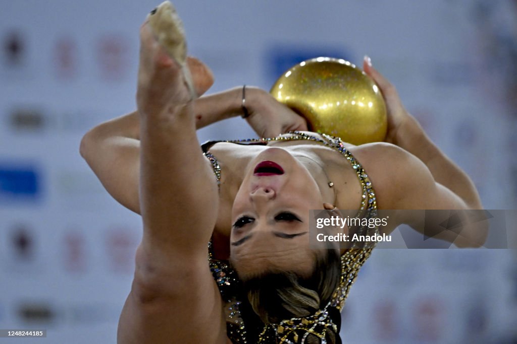 Russian Gymnast Anna Popova Performs During The Individual Ball Final