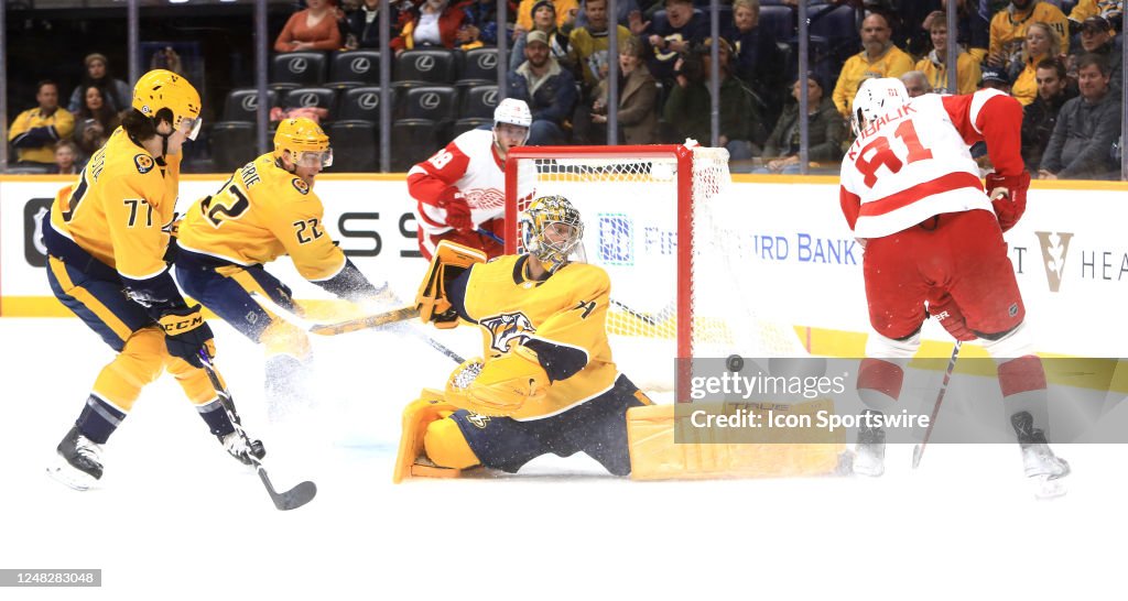 Nashville Predators Goalie Juuse Saros Of Finland Makes A Save