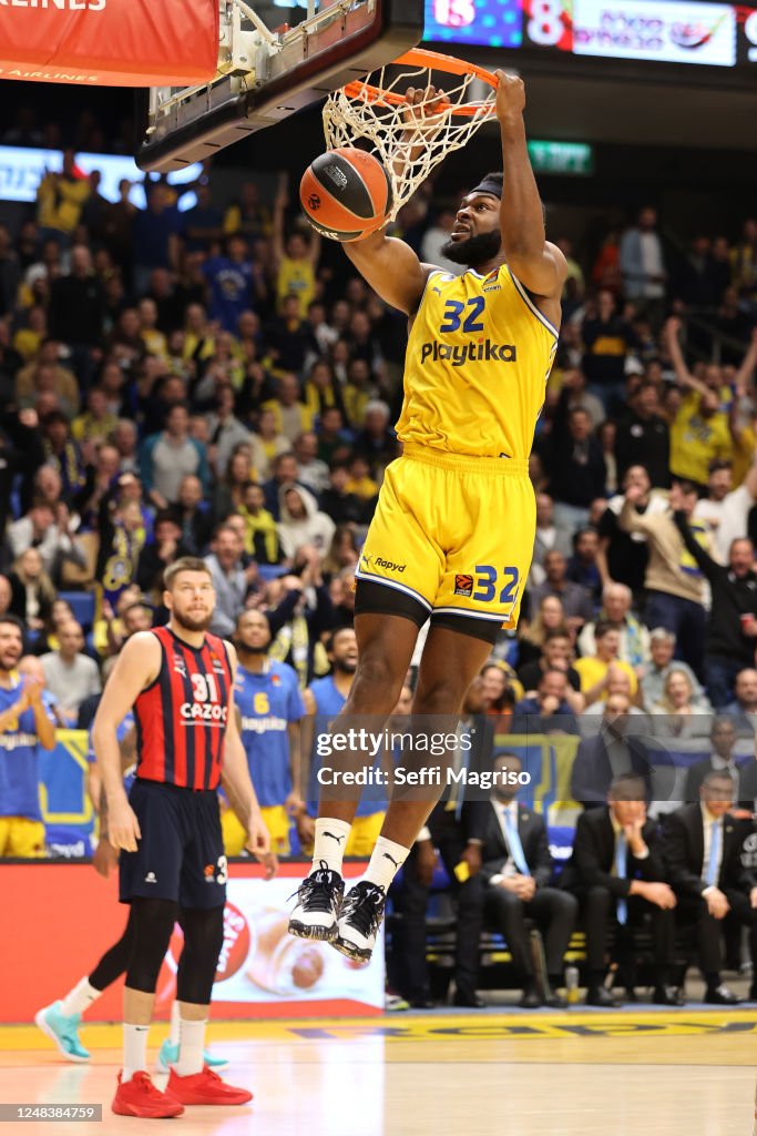 Josh Nebo, #32 of Maccabi Playtika Tel Aviv in action during the ... Josh Nebo, #32 of Maccabi Playtika Tel Aviv in action during the ...