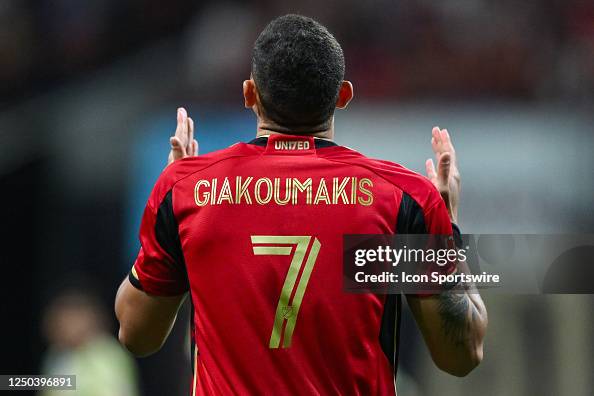 Atlanta forward Giorgos Giakoumakis reacts after scoring a first-half ... Atlanta forward Giorgos Giakoumakis reacts after scoring a first-half ...