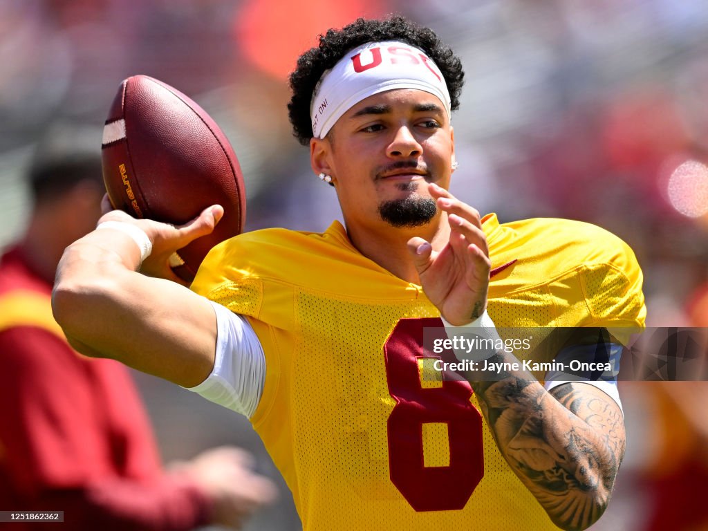 Quarterback Malachi Nelson Of The Usc Trojans Warms Up Before The