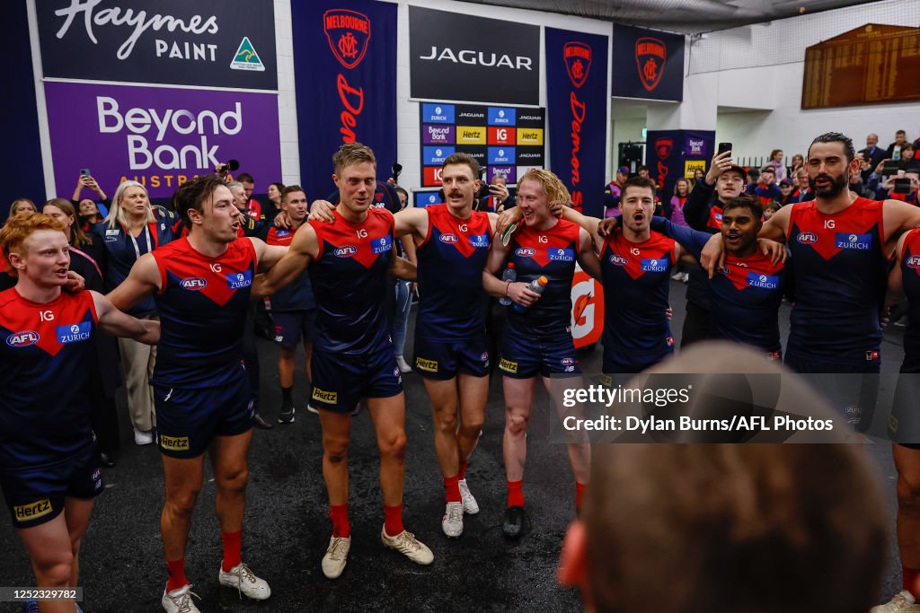 The Demons Sing The Team Song During The 2023 Afl Round 07 Match