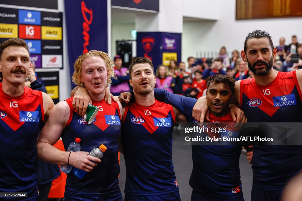 The Demons Sing The Team Song During The 2023 Afl Round 07 Match