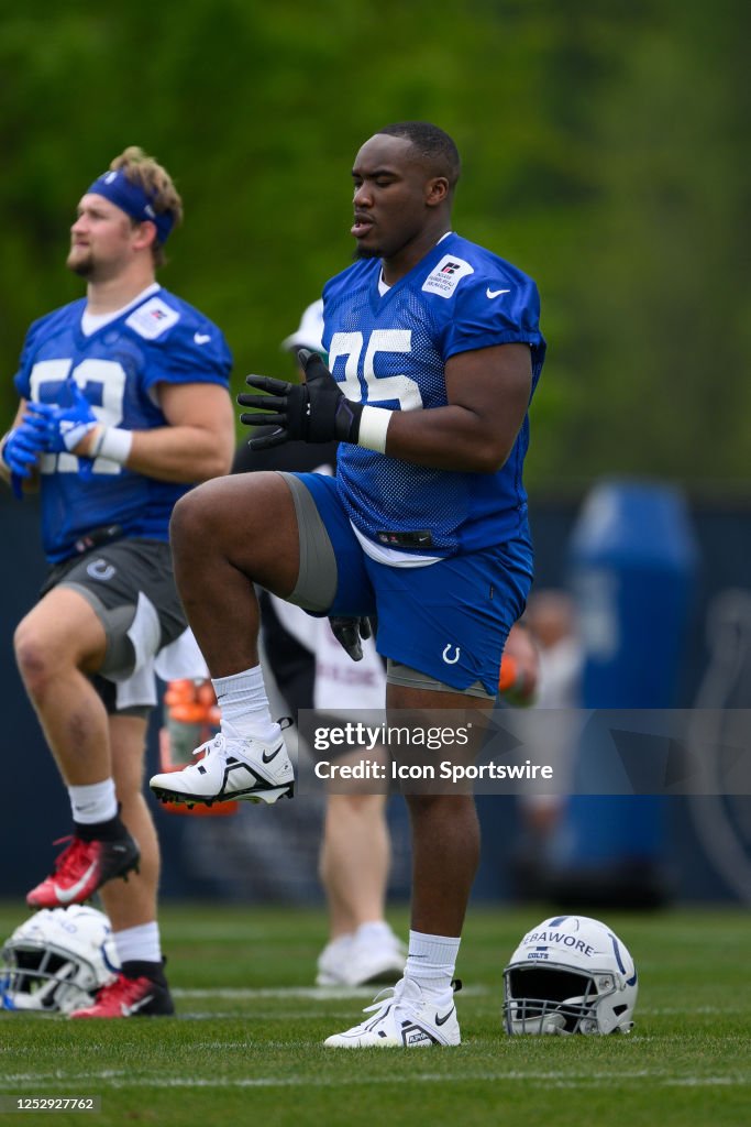 Indianapolis Colts defensive end Adetomiwa Adebawore runs through a ... Indianapolis Colts defensive end Adetomiwa Adebawore runs through a ...