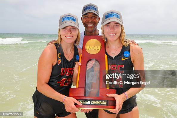 Nicole Nourse Of The Usc Trojans Celebrates On The Beach With Sister