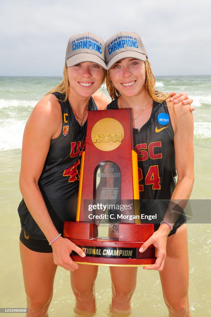Nicole Nourse Of The Usc Trojans Celebrates On The Beach With Sister