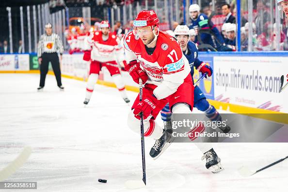 Nicklas Jensen of Denmark controls the ball during the 2023 IIHF Ice ... Nicklas Jensen of Denmark controls the ball during the 2023 IIHF Ice ...