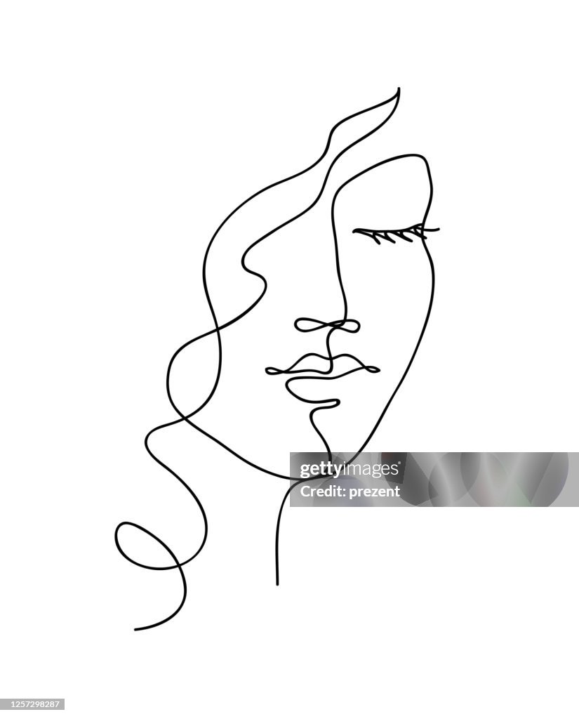Wall Art Print Abstract Woman Face With Wavy Hair Prezent