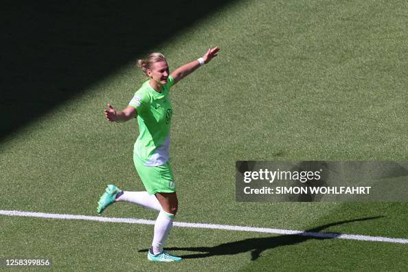 Wolfsburgs German Forward Alexandra Popp Celebrates Scoring The