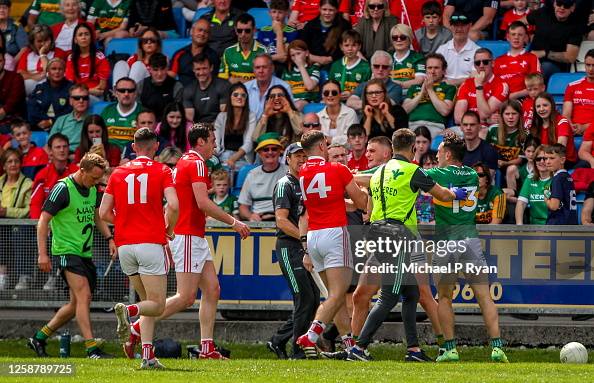 Laois , Ireland - 18 June 2023; Tempers flare between both teams ... Laois , Ireland - 18 June 2023; Tempers flare between both teams ...