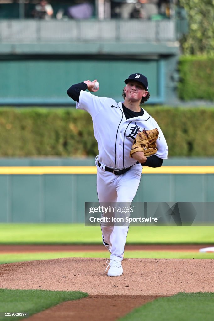 Detroit Tigers Starting Pitcher Reese Olson Warms Up Prior To The