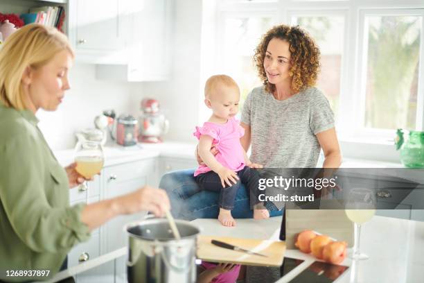 Lesbian Moms And Daughter Hang Out In The Kitchen Photos And Premium High