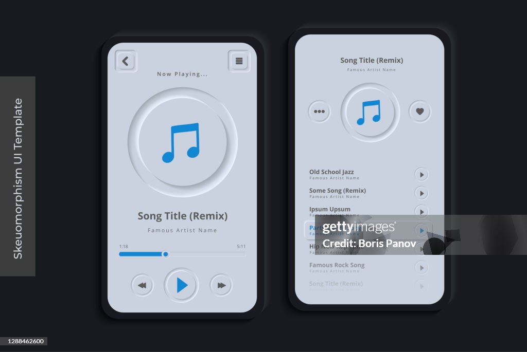 Clean Skeuomorphism Ui Or Neumorphism Mobile Music App With 3d Indent