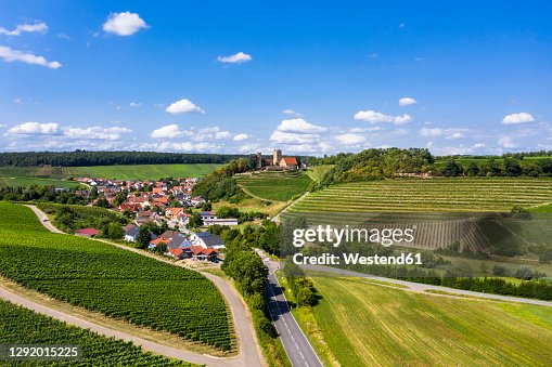 Germany Badenwurttemberg Brackenheim Aerial View Of Vineyards In Front ... Germany Badenwurttemberg Brackenheim Aerial View Of Vineyards In Front ...