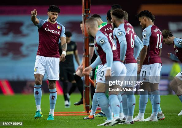 Tyrone Mings of Aston Villa talks to his team mates before the... News ... Tyrone Mings of Aston Villa talks to his team mates before the... News ...