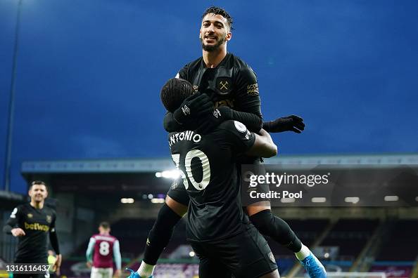 Michail Antonio Of West Ham United Celebrates With Said Benrahma