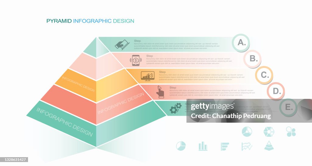 Pyramid Chart Triangle Diagram Sign Business Infographic With Five ... Pyramid Chart Triangle Diagram Sign Business Infographic With Five ...