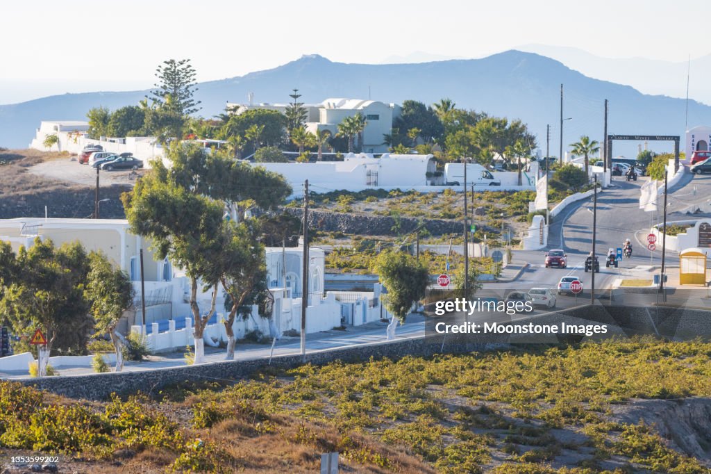 Road To Pyrgos Kallistis On Santorini In South Aegean Islands Greece