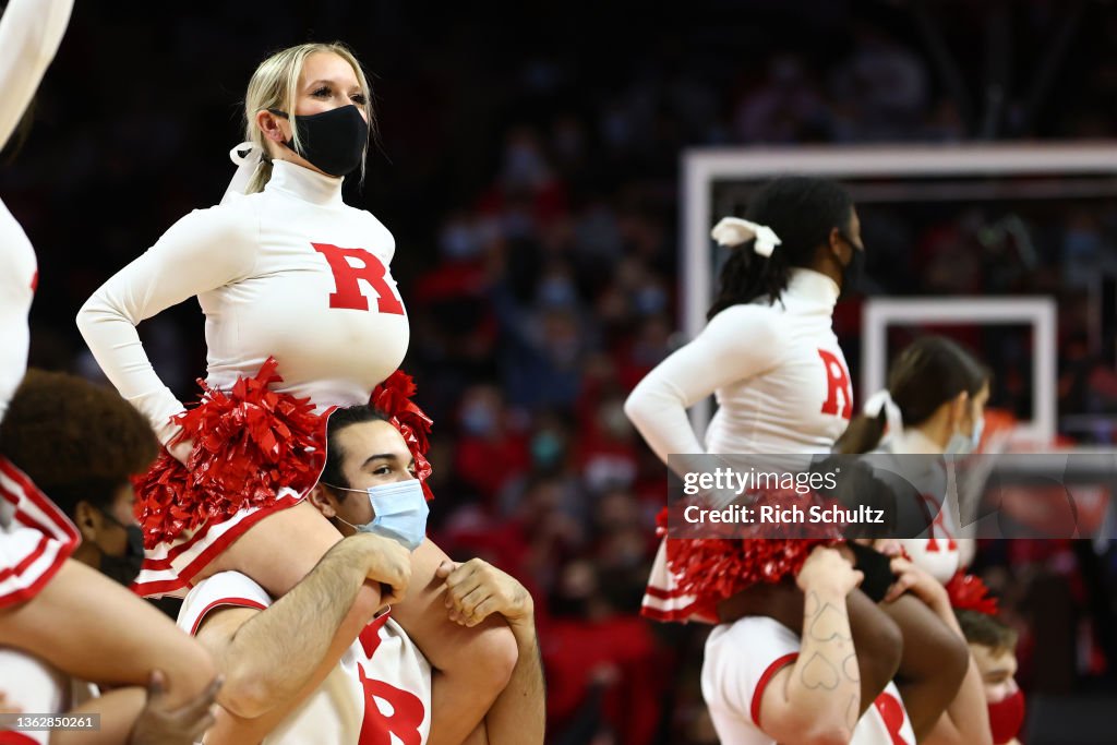 Rutgers Scarlet Knights Cheerleaders Perform During A Game Against