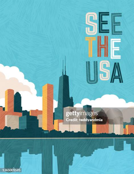 Kunsttryk USA travel poster design template. Chicago, teddyandmia ...