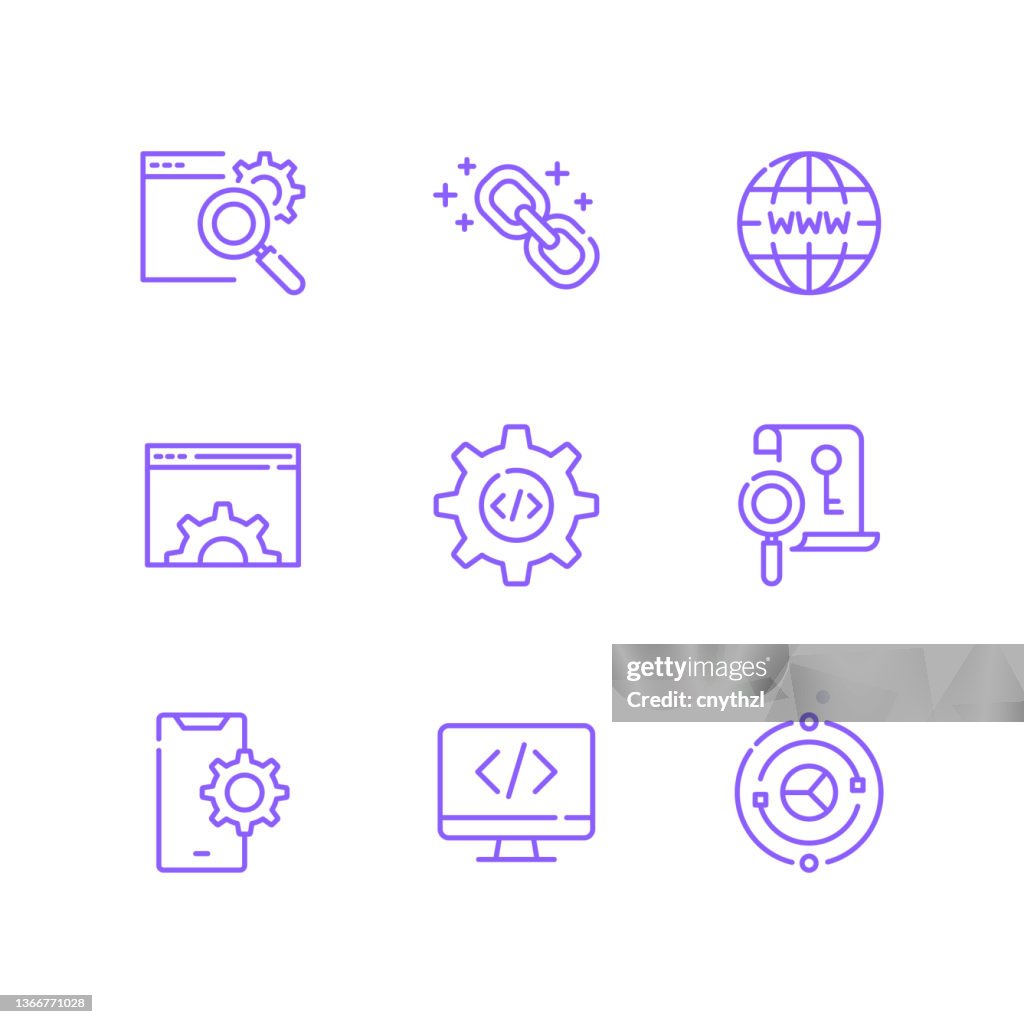 Set Of Seo Related Line Icons Outline Symbol Collection Editable Stroke
