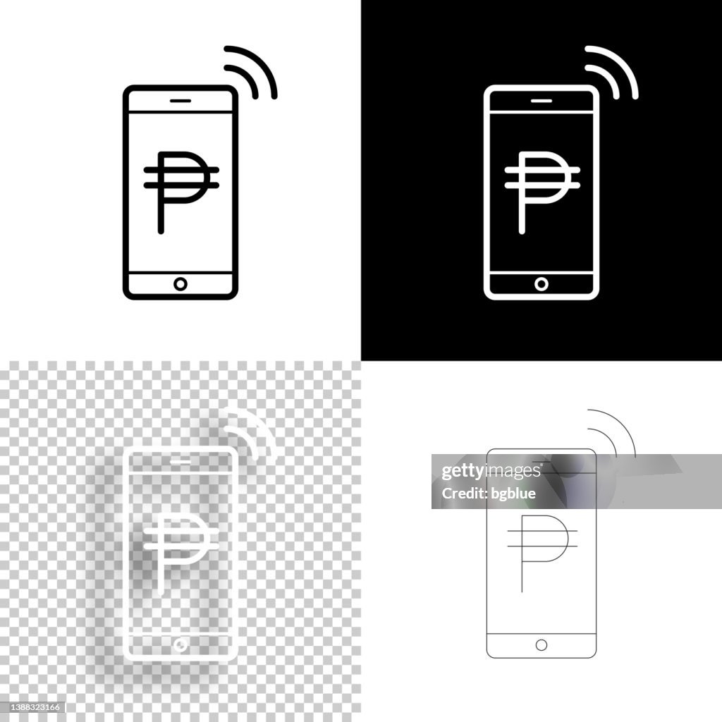 Mobile Payment With Peso Sign Icon For Design Blank White And Black