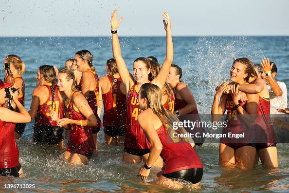 Nicole Nourse Of The Usc Trojans Celebrates With Teammates After