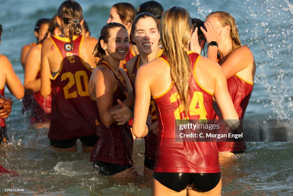 Nicole Nourse Of The Usc Trojans Celebrates With Teammates After