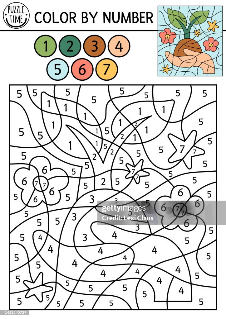 Vector Ecological Color By Number Activity With Hands Holding Plant Eco ... Vector Ecological Color By Number Activity With Hands Holding Plant Eco ...