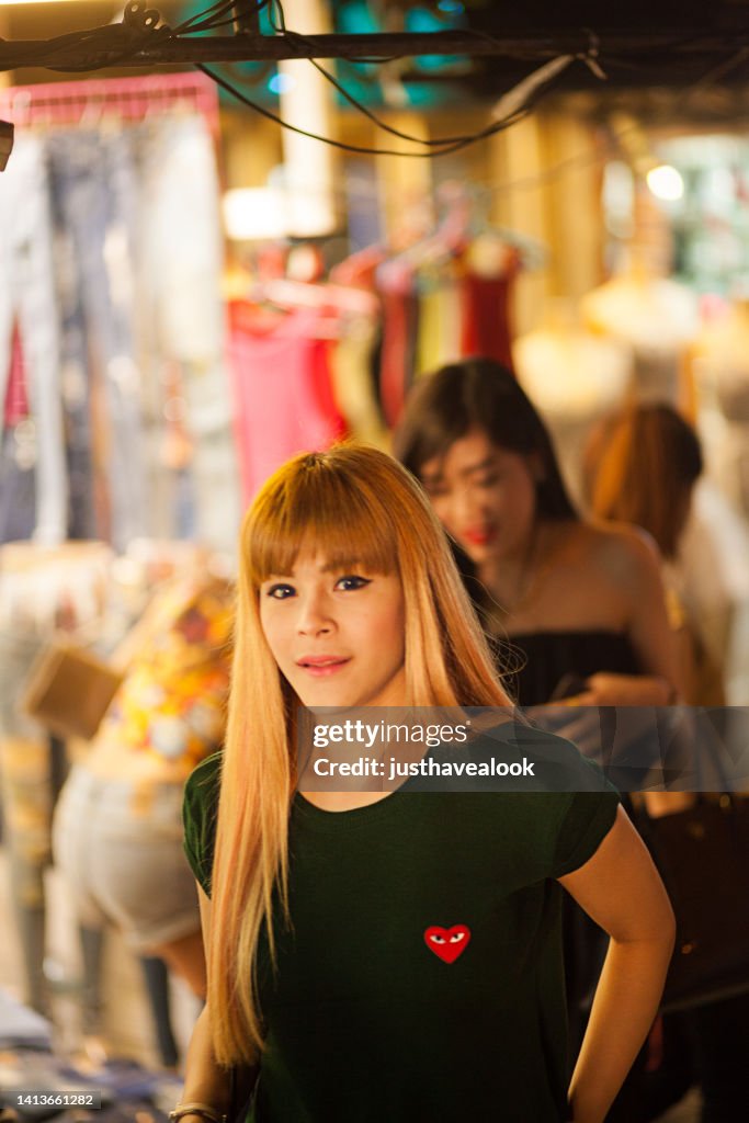 Capture And Portrait Shot Of Young Thai Transgender Woman With Blond Hair In Street Pracha