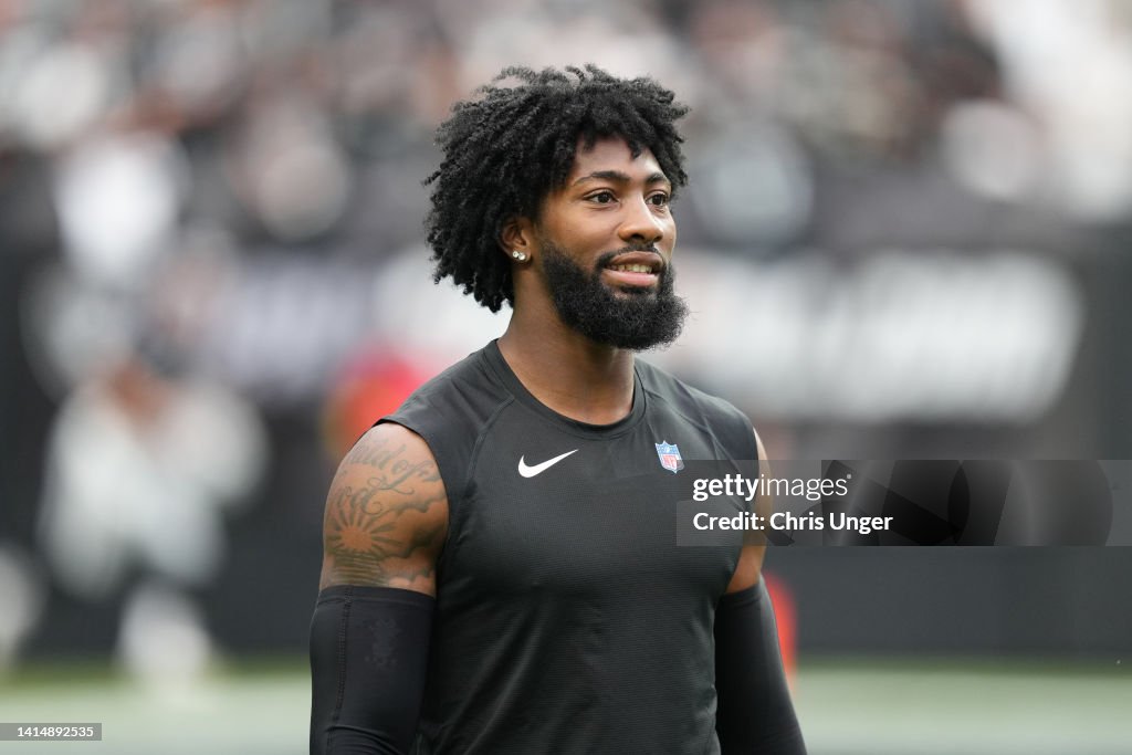 Cornerback Nate Hobbs of the Las Vegas Raiders looks on during... News ... Cornerback Nate Hobbs of the Las Vegas Raiders looks on during... News ...