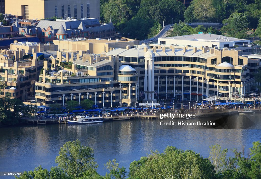 Aerial View Of Georgetown Washington Harbor Boardwalk And Waterfront ... Aerial View Of Georgetown Washington Harbor Boardwalk And Waterfront ...