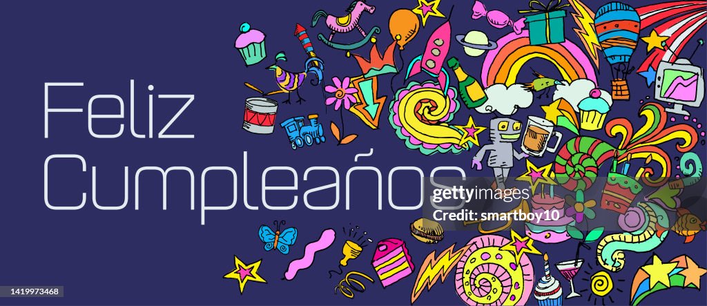 Feliz Cumpleaños Happy Birthday In Spanish High Res Vector Graphic