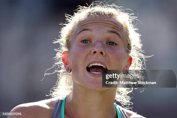 Katerina Siniakova Of Czech Republic Reacts Against Alize Cornet Of