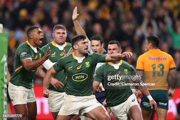 Damian de Allende of the Springboks celebrates his try during The ... Damian de Allende of the Springboks celebrates his try during The ...