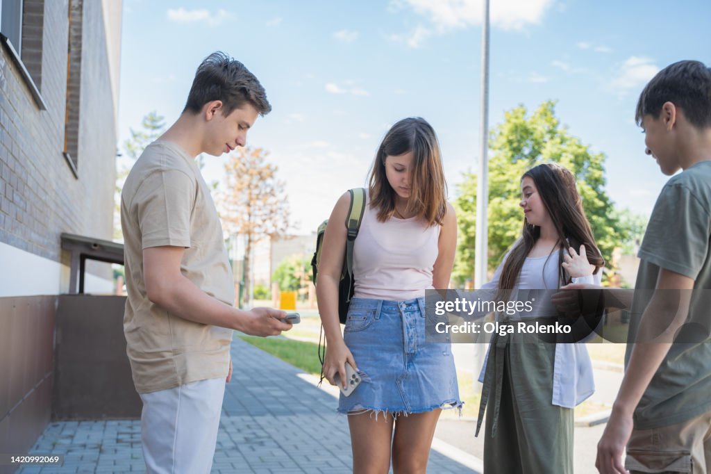 Cyberbullying And Nonacceptance At School Teenage Girl Being Bullied