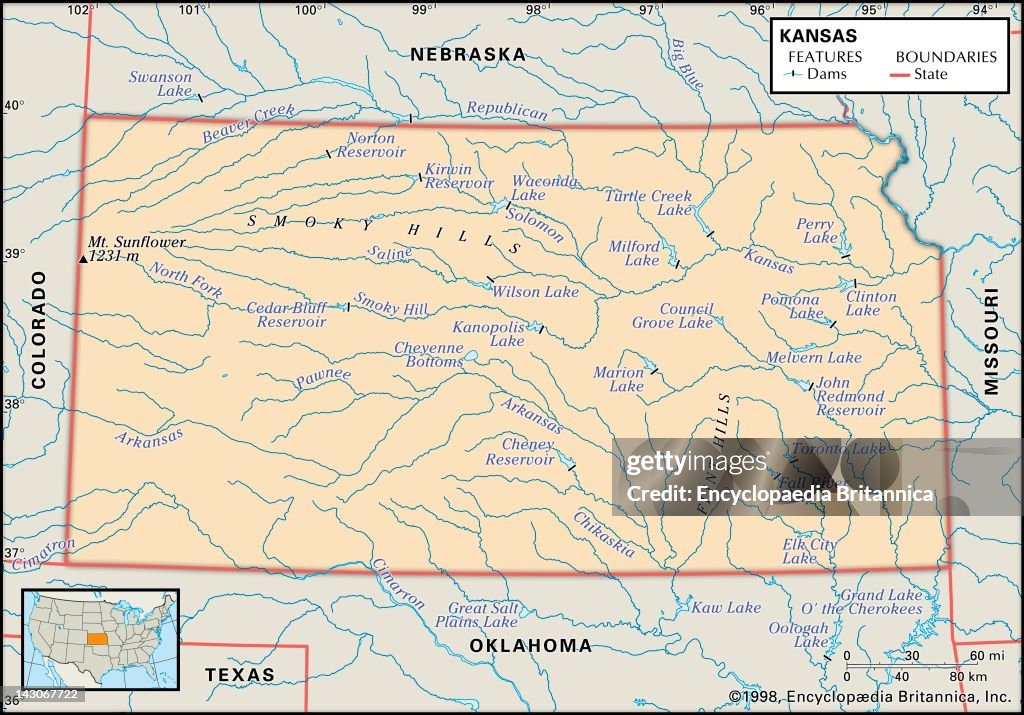 Physical Map Of Kansas, Physical Map Of The State Of Kansas Showing ... Physical Map Of Kansas, Physical Map Of The State Of Kansas Showing ...