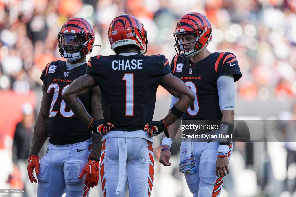 Joe Mixon, Ja'Marr Chase, and Joe Burrow of the Cincinnati Bengals ... Joe Mixon, Ja'Marr Chase, and Joe Burrow of the Cincinnati Bengals ...