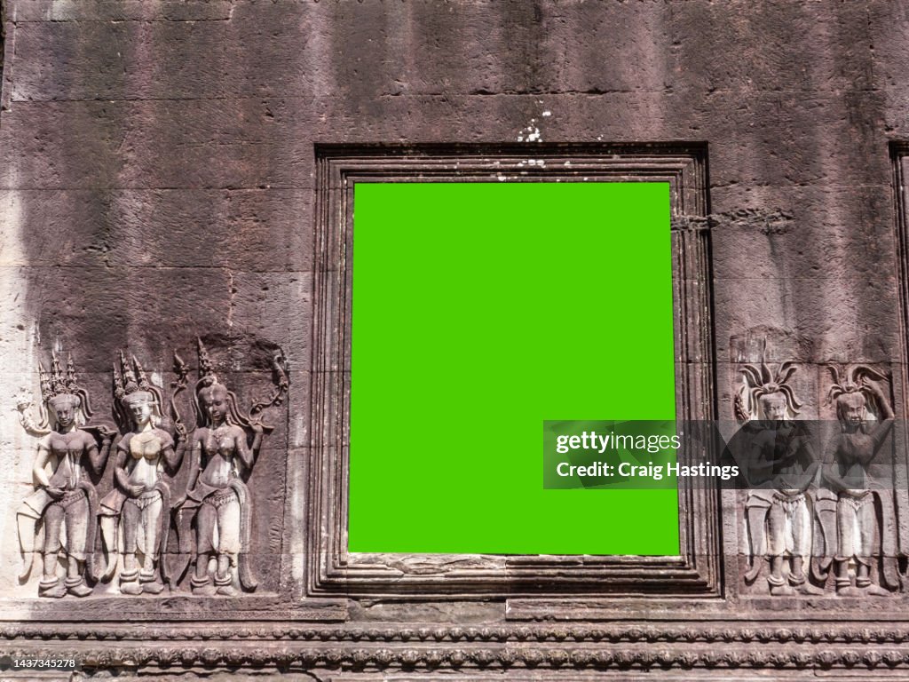 Medium Size Green Screen Chroma Key Temple Palace Entrance And Doorway In Cambodian Ancient