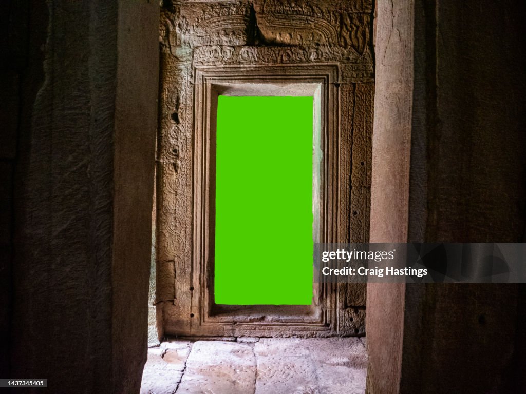 Medium Size Green Screen Chroma Key Temple Palace Entrance And Doorway In Cambodian Ancient