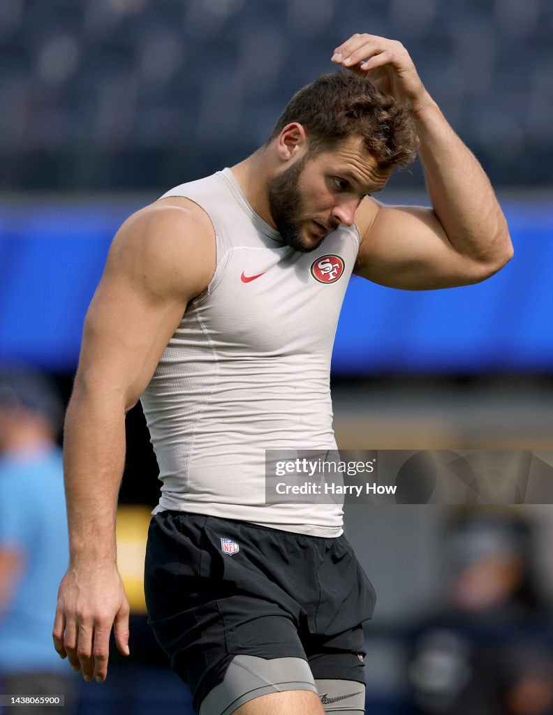 Nick Bosa Of The San Francisco 49ers Warms Up Before The Game Against