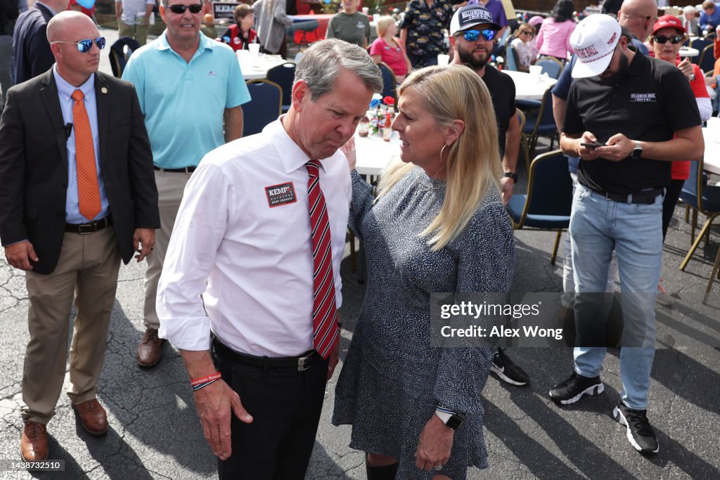 Gov Brian Kemp Listens To His Wife Marty Kemp During A Campaign Stop