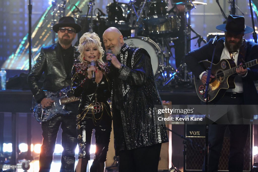 Dolly Parton And Rob Halford Perform Onstage At The 37th Annual Rock
