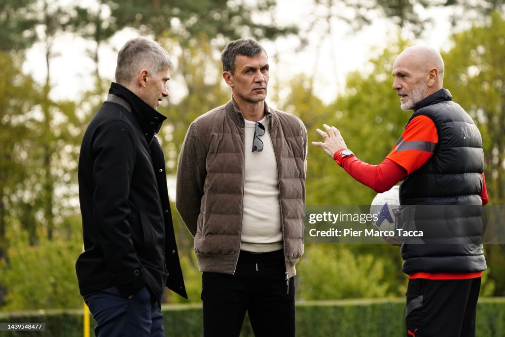 Frederic Massara Paolo Maldini And Stefano Pioli Attend An Ac Milan