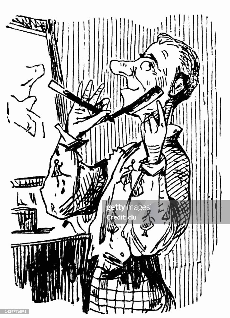 Man At The Mirror Shaving His Beard High Res Vector Graphic Getty Images