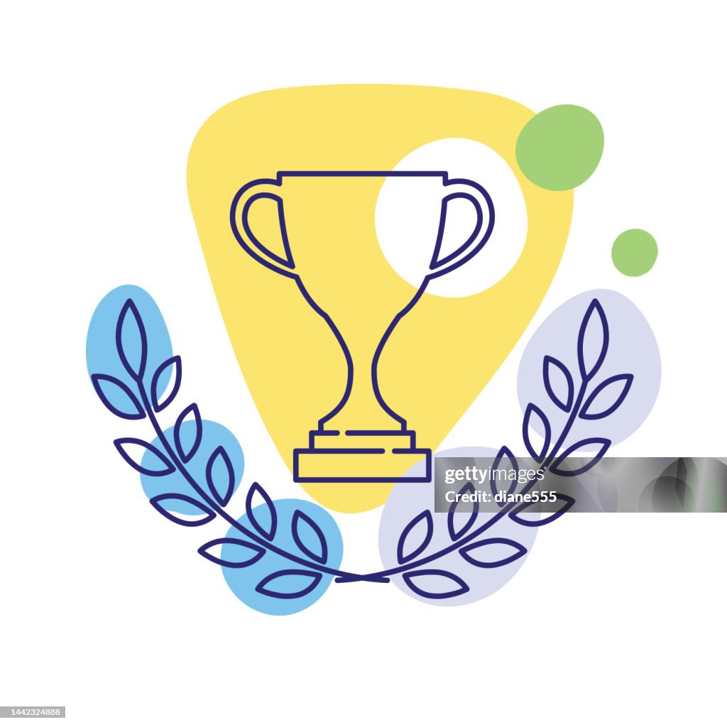 Wreath Trophy Cup Thin Line Success Icon With Abstract Shapes On