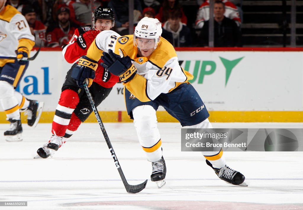 Tanner Jeannot Of The Nashville Predators Skates Against The New
