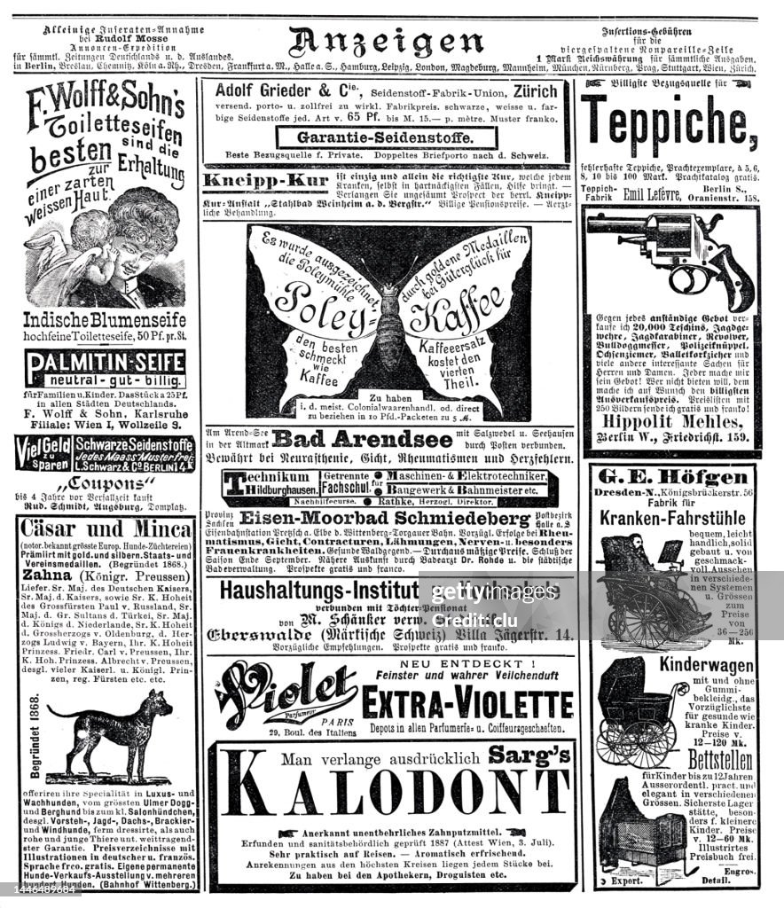Ads In A German Magazine Of 1898 High-Res Vector Graphic - Getty Images Ads In A German Magazine Of 1898 High-Res Vector Graphic - Getty Images